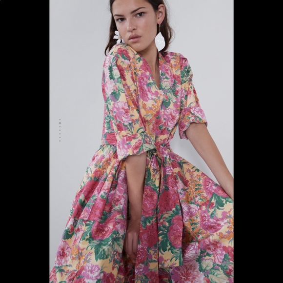 Zara | Dresses | Zaras Midi Floral Pink Dress | Poshmark